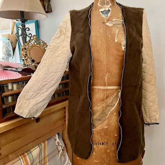 1970s vintage neutral fuzzy quilted jacket liner Sz s… - Gem