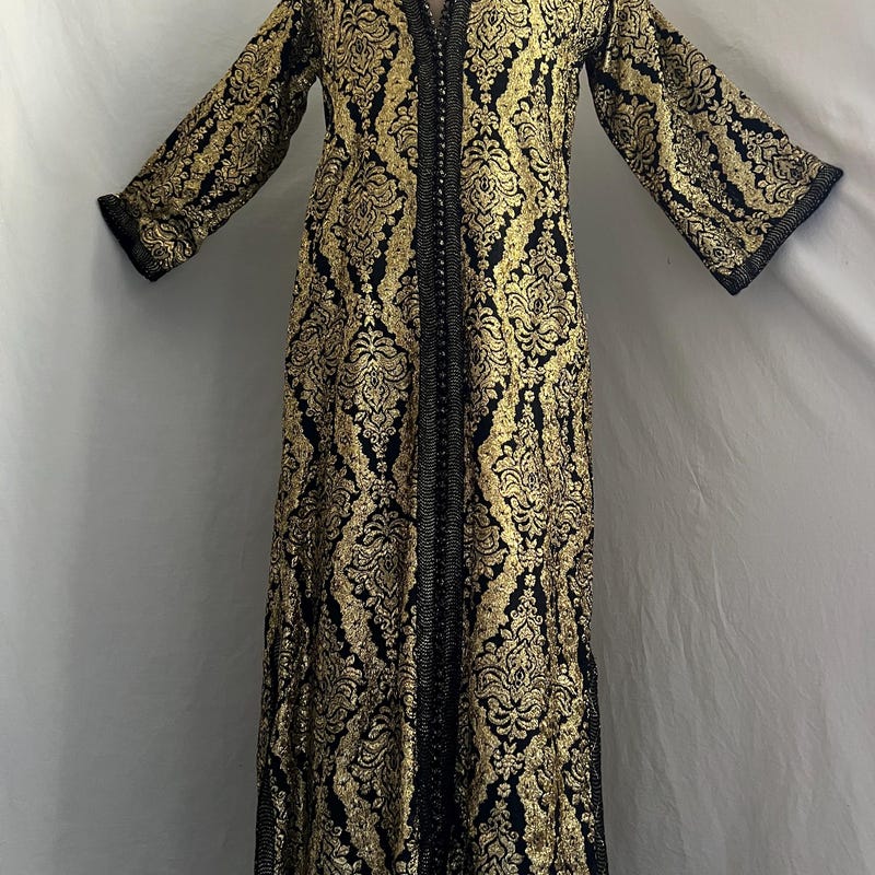 1970s Black and Gold Kaftan - Etsy