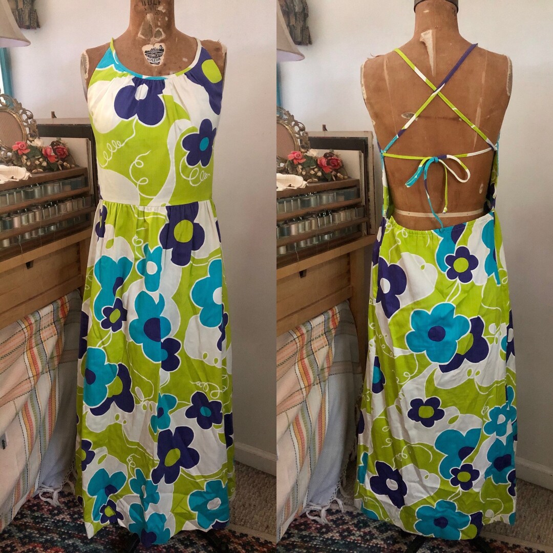 1960s Flower Power Hawaiian Maxi Dress Sz S/m - Etsy