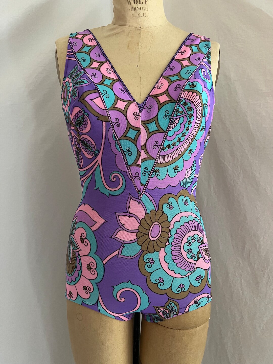 1960s Vintage Psychedelic Geometric Swim Suit Xs/s - Etsy