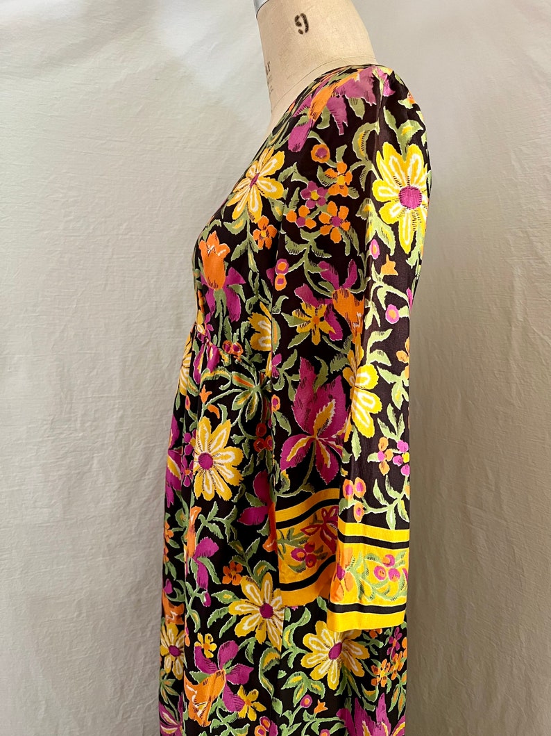 1960s Vintage Flower Power Bell Sleeve Maxi Sz L - Etsy