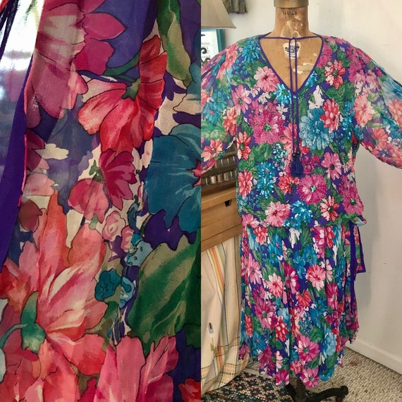 1980s Diane Freis colorful silk and sequins skirt set… - Gem