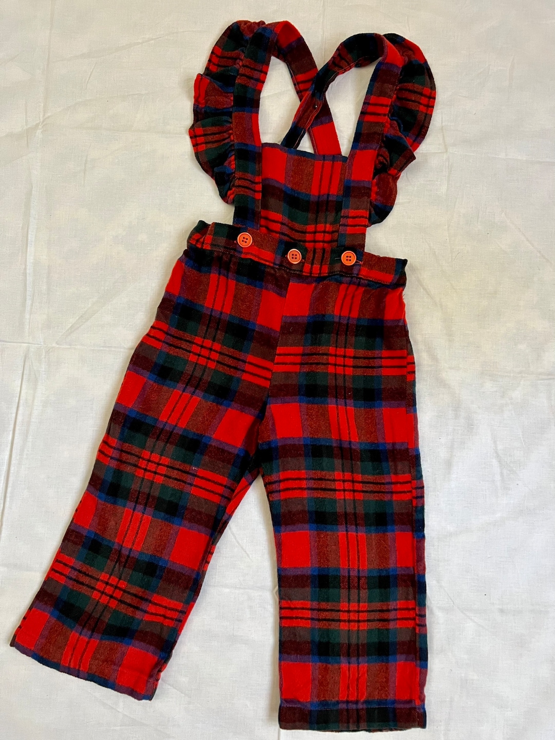 1970s Vintage Red Plaid Flannel Overalls Sz 3t - Etsy