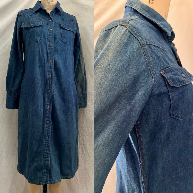 1970s Vintage Sears Denim Snap Front Dress Sz S - Etsy