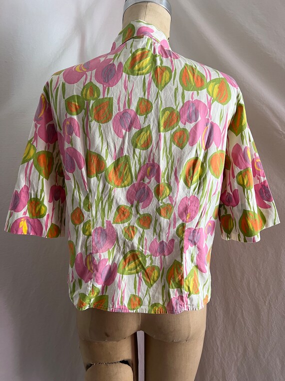 1950s tulip print cotton loop button blouse Sz s/m/l - Gem