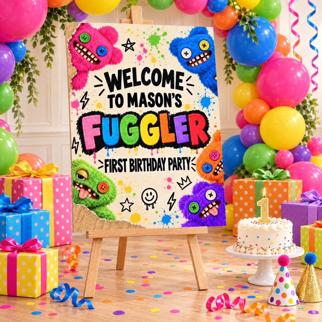 Fuggler 1st Birthday Welcome Sign, Editable Monster Party Decor ...
