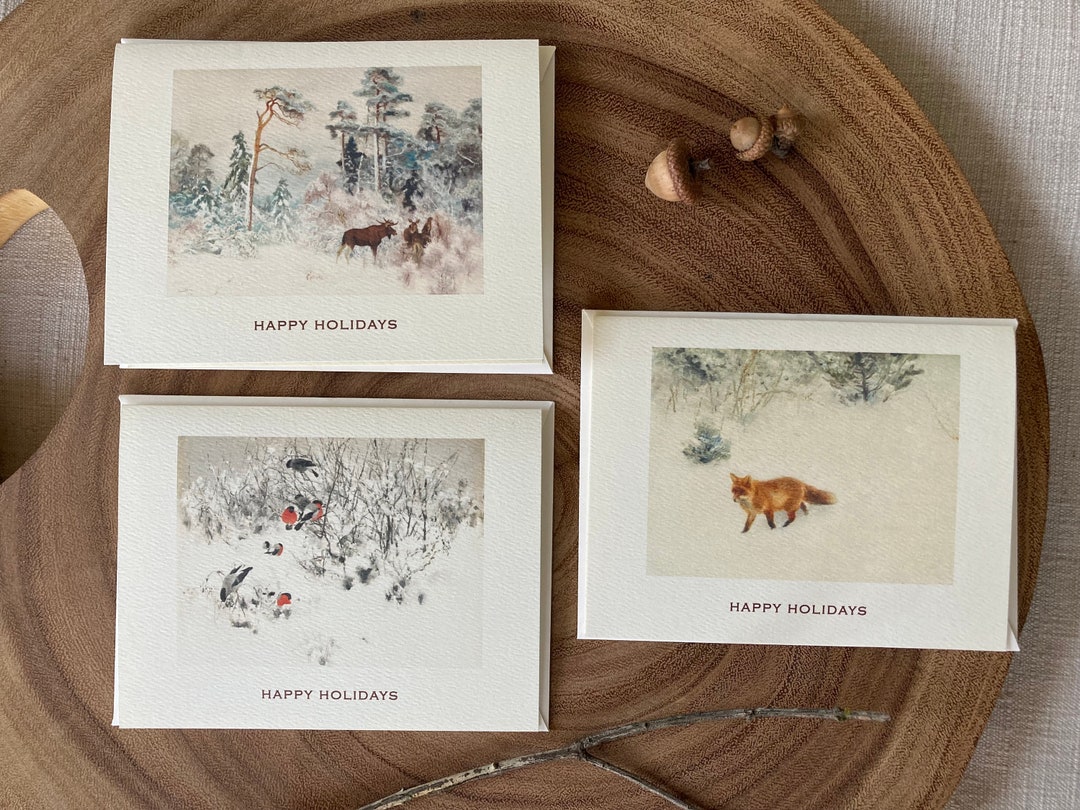 Woodland Holiday Cards Rustic Set of 3 With Envelopes - Etsy