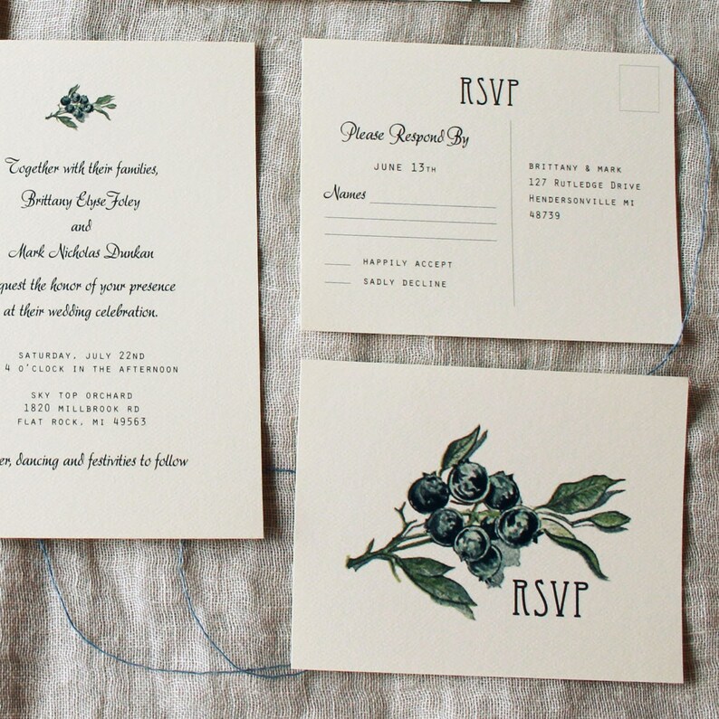 Blue Wedding Invitation Template Blueberry Invitation - Etsy