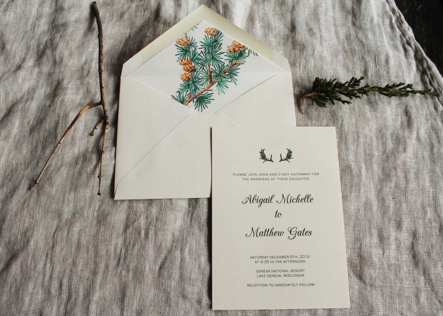 Pine Cone Envelope Liners | Botanical Envelope Liners A7 | Rustic Lined ...