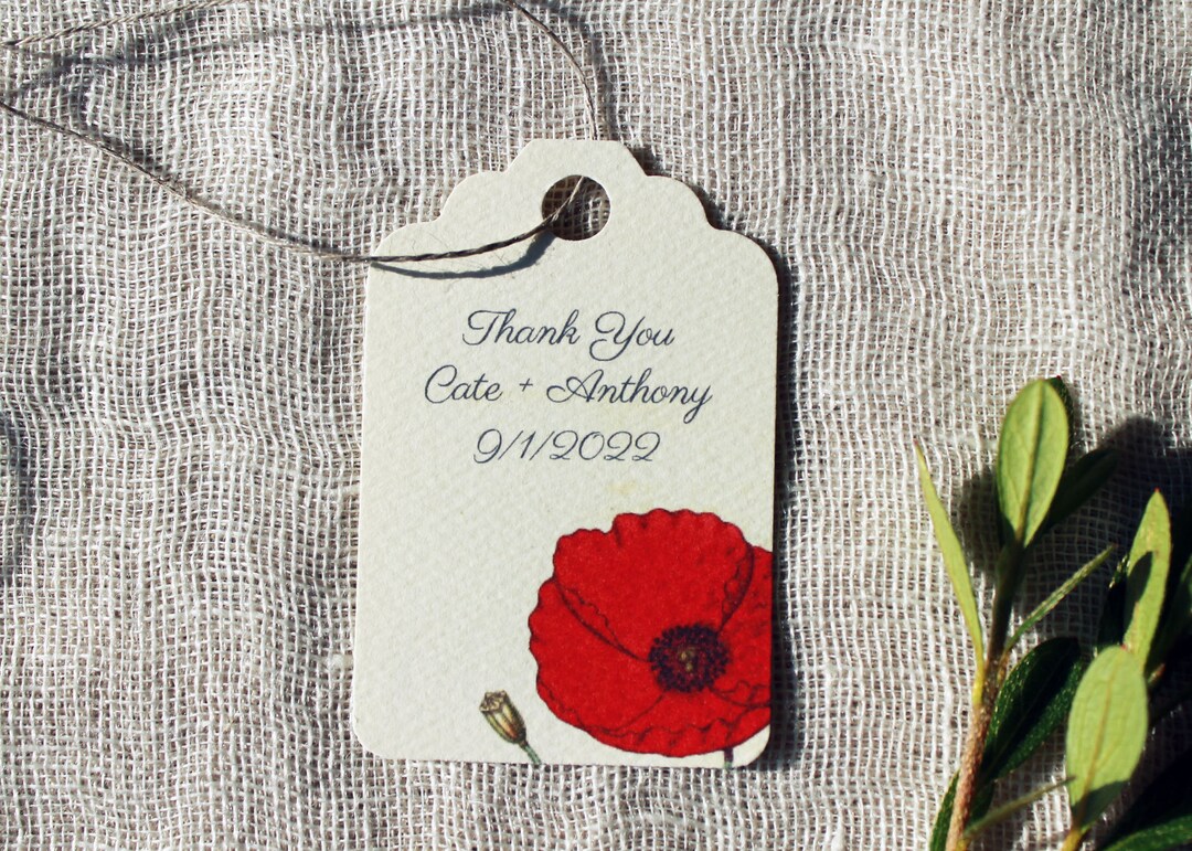 Poppy Favor Tags | Set of 40 Wedding Favor Tags | Botanical Wedding ...