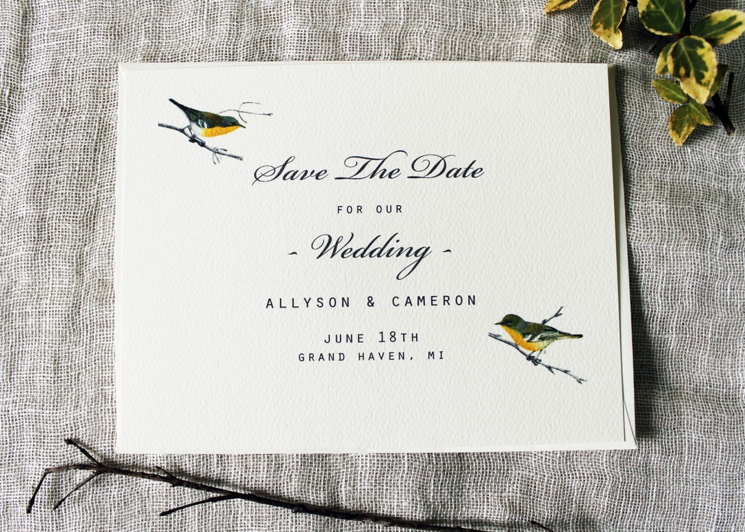 Bird Save the Date | Blue and Yellow Bird Wedding Invitation Suite ...