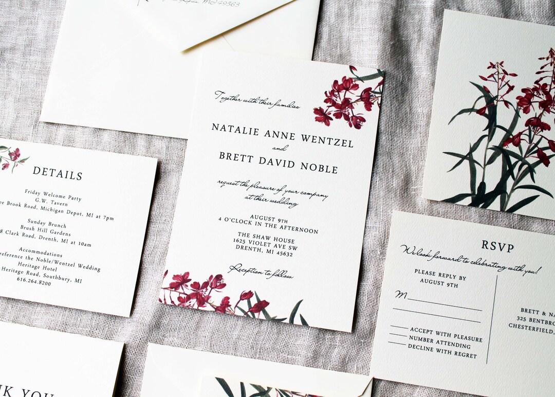 Fireweed Floral Wedding Invitation Template | Editable Floral Wedding ...