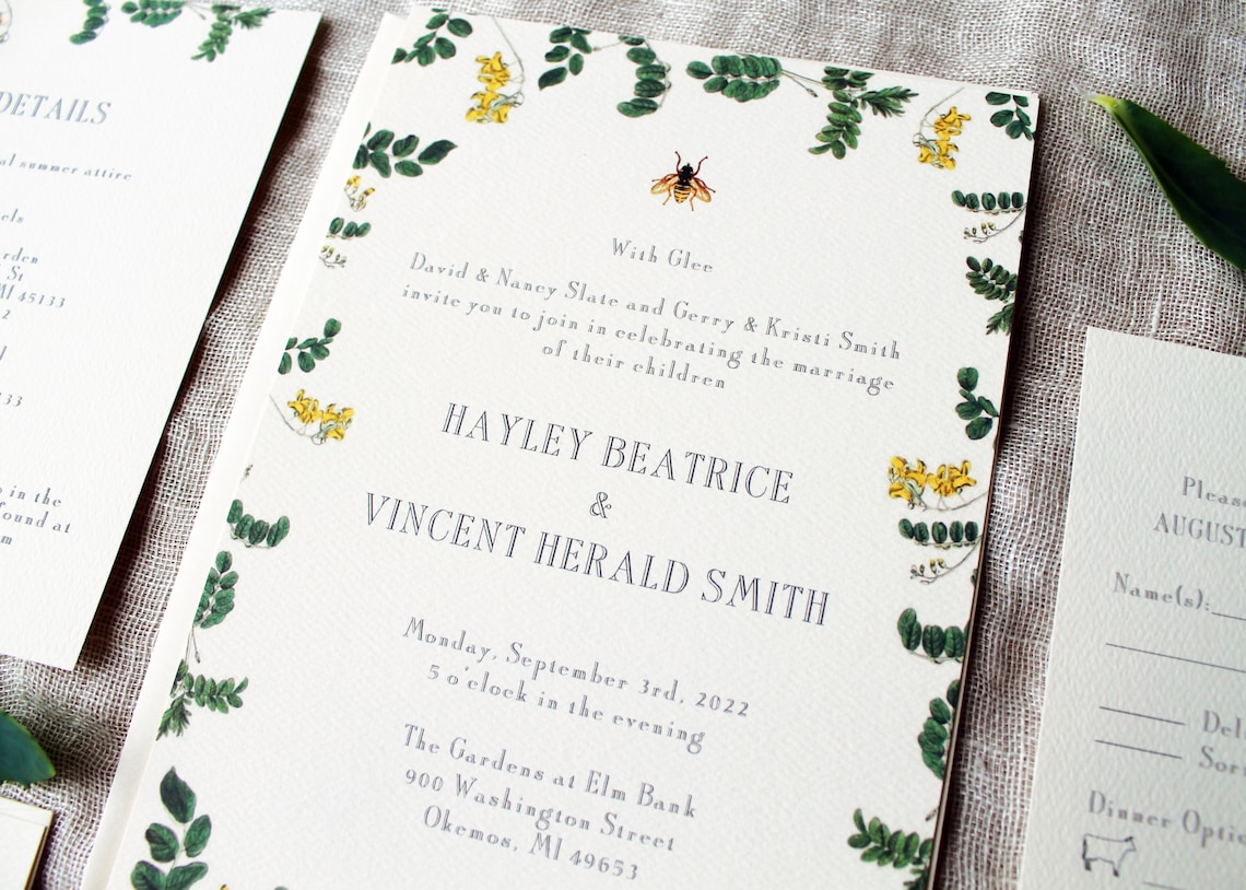 Bee Wedding Invitation Suite | Honey Bee Wedding Invitation Printed ...