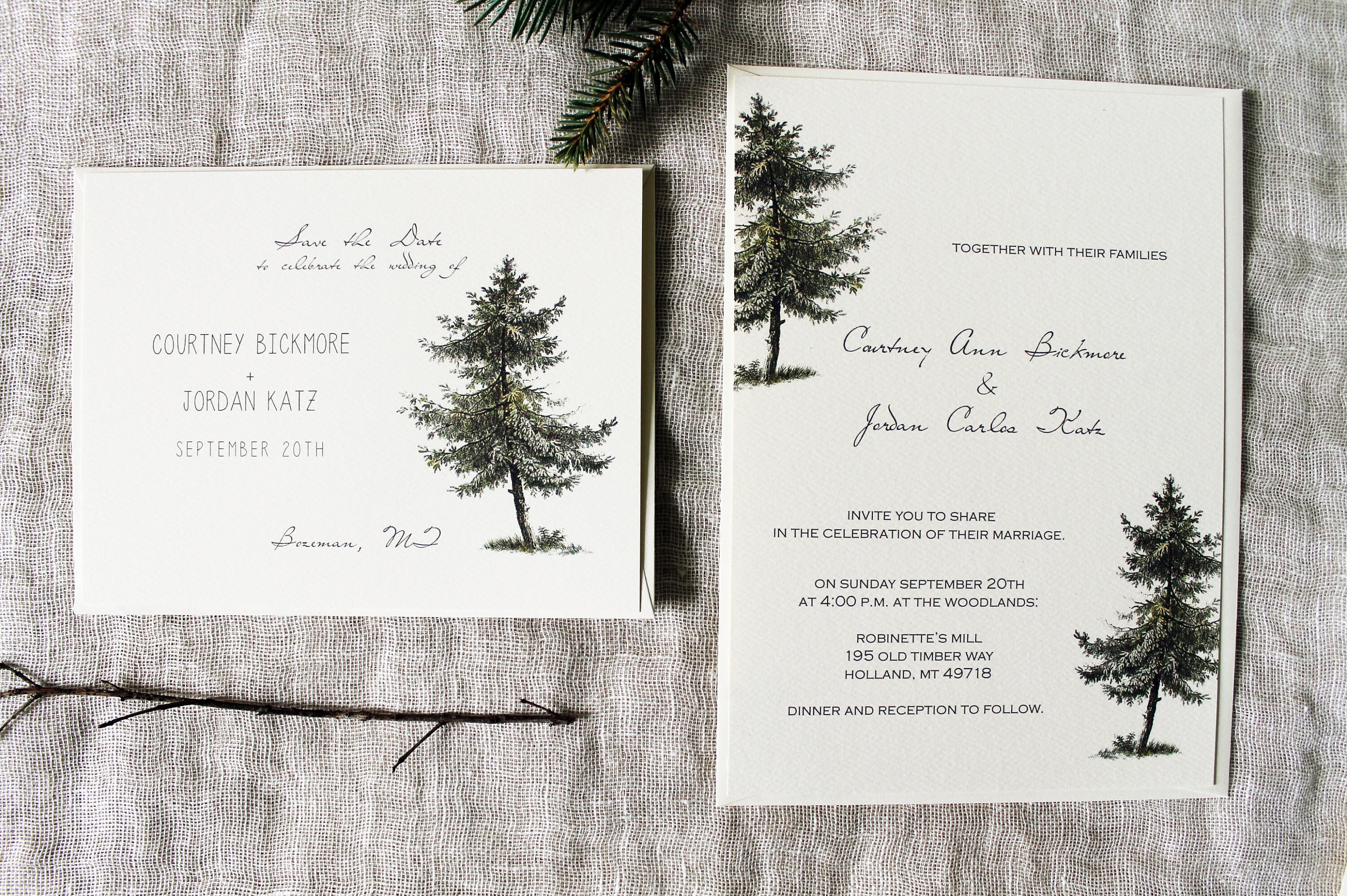 Pine Tree Wedding Invitation Suite Rustic Wedding Invitation - Etsy