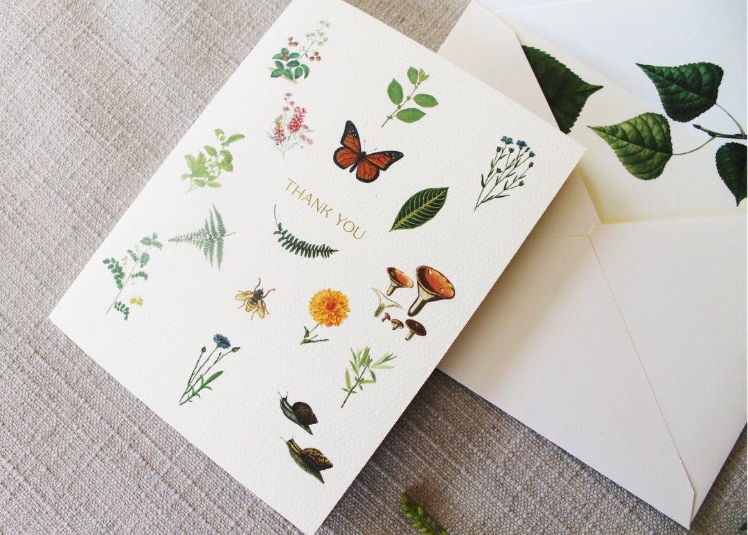 Botanical Thank You Cards Set Handmade Greeting Cards - Etsy