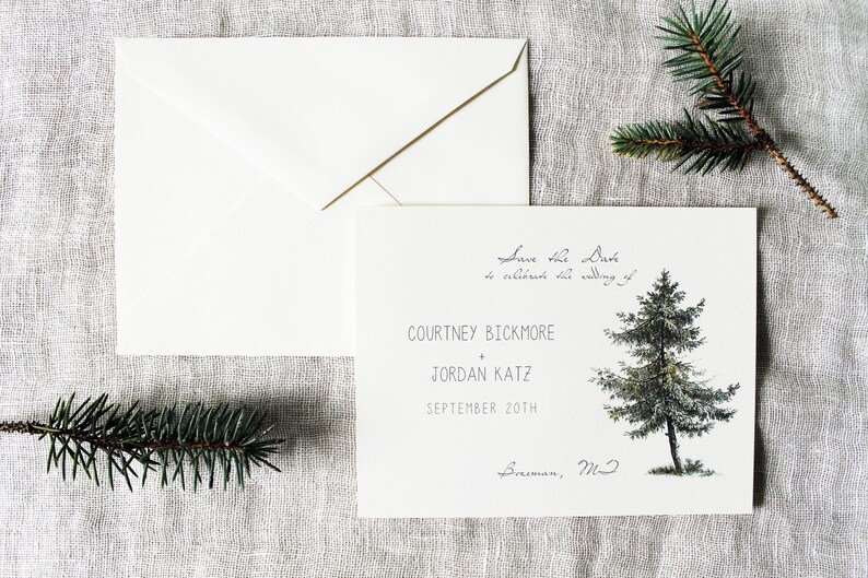 Pine Tree Save the Date Template | DIY Rustic Save the Date Template ...