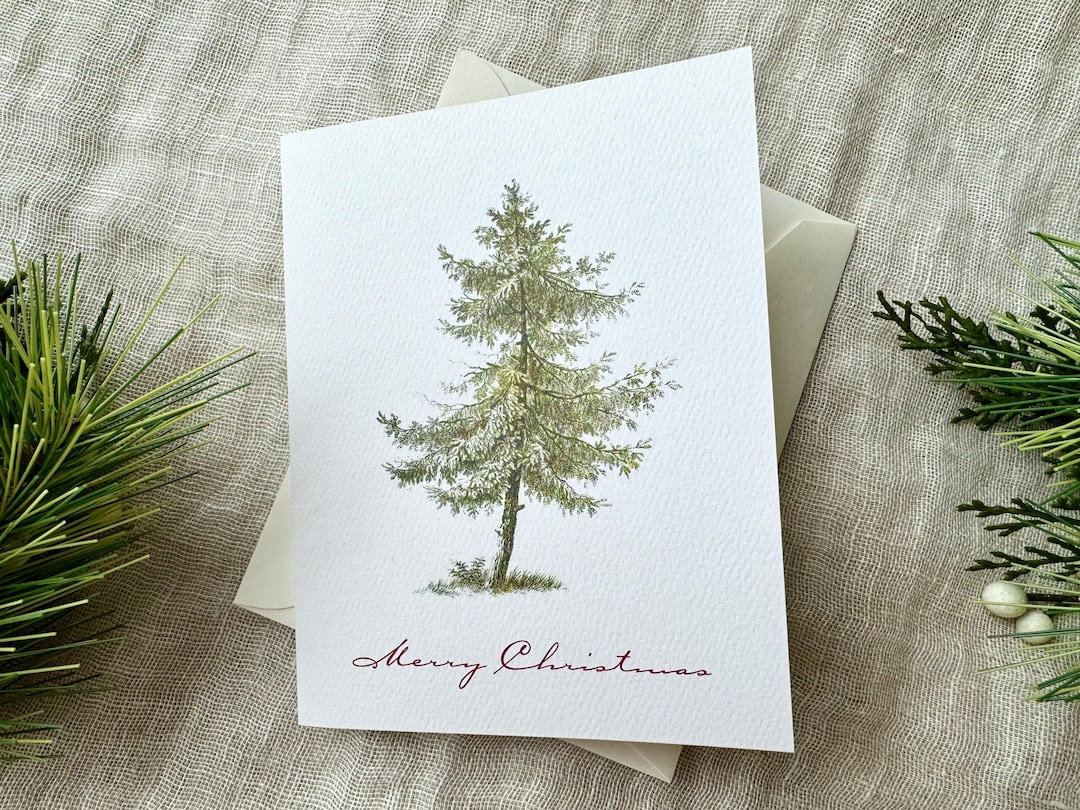 Pine Tree Christmas Cards Set of 10 Folded With Envelopes - Etsy