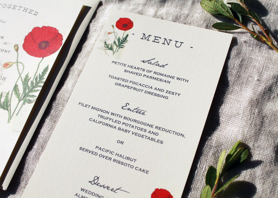 Poppy Wedding Menu | Red Poppy Wedding Menu | Menu Wedding | Floral ...