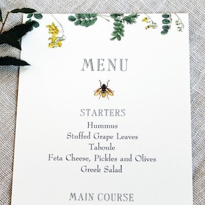 Bee Wedding Menu Template | Wildflower Bee Wedding Menu DIY | Editable ...