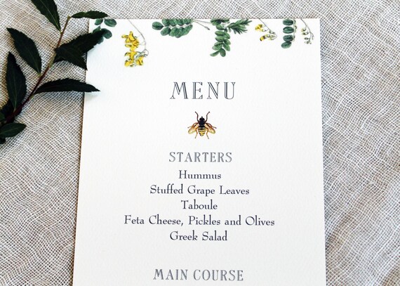 Bee Wedding Menu Template Wildflower Bee Wedding Menu DIY | Etsy
