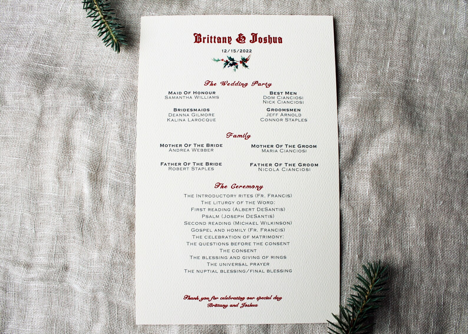 Christmas Wedding Program Template Holiday Wedding Program - Etsy