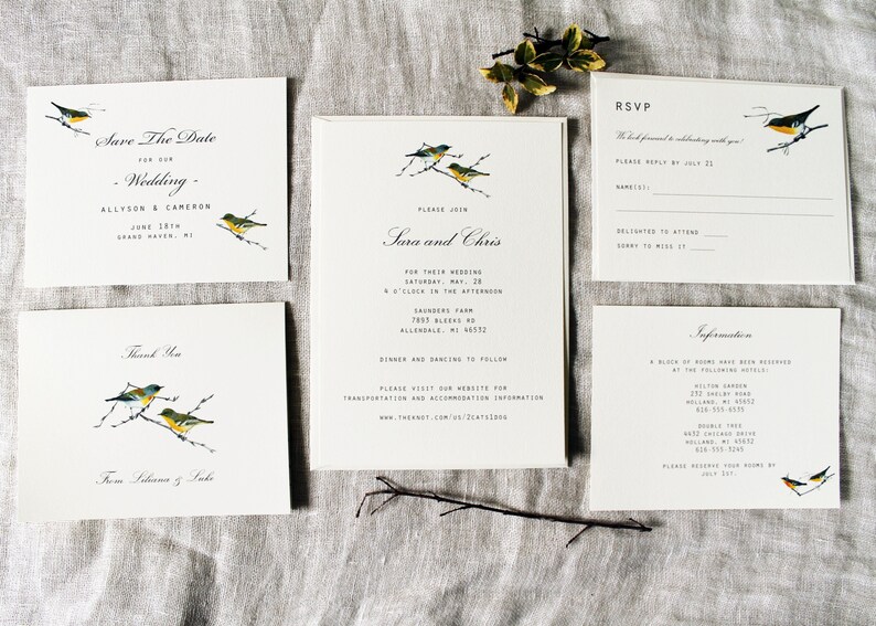 Bird Wedding Invitation Set Rustic Wedding Invitation | Etsy