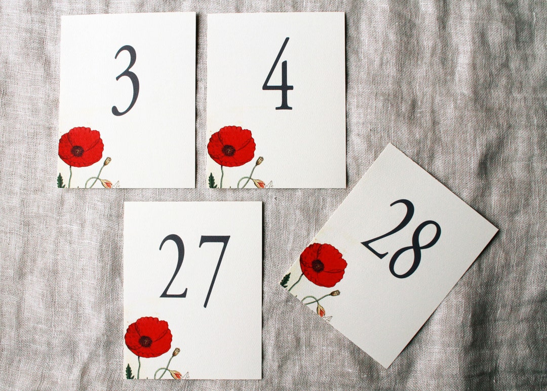 Poppy Wedding Table Numbers | Table Numbers Printable | Table Numbers ...