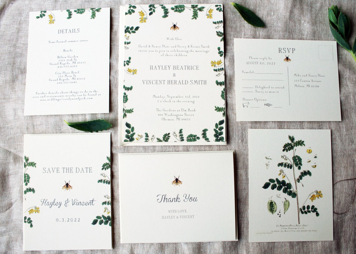 Bee Wedding Invitation Suite | Honey Bee Wedding Invitation Printed ...