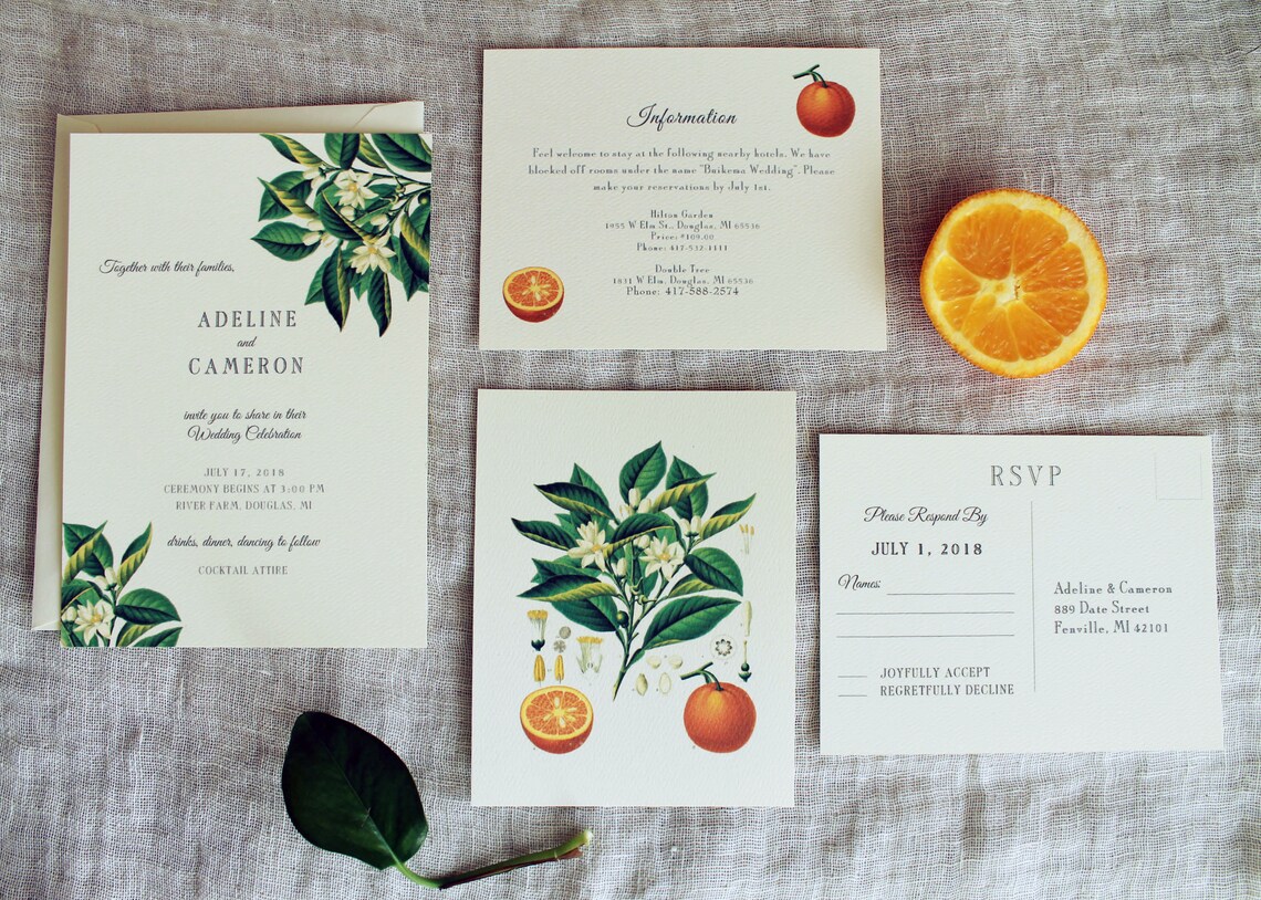 Orange Wedding Invitation Template Orange Blossom Wedding - Etsy