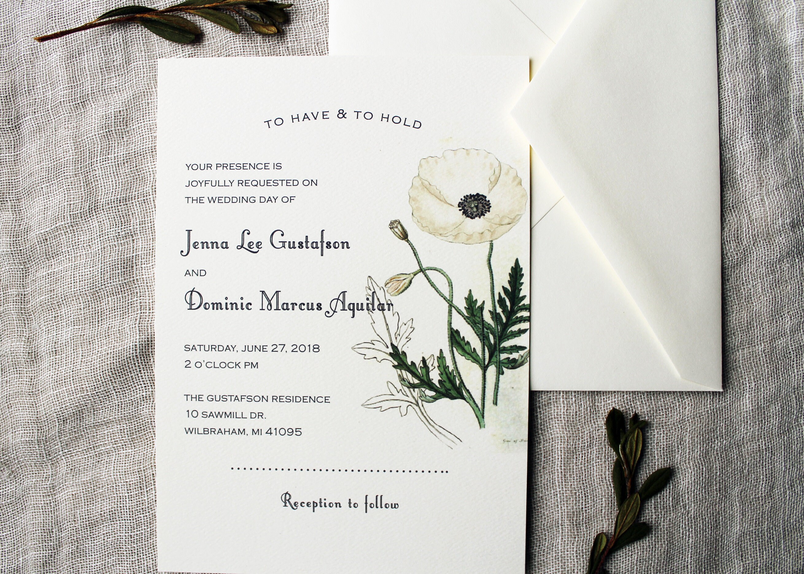 White Poppy Wedding Invitation Set | Botanical Wedding Invitation ...