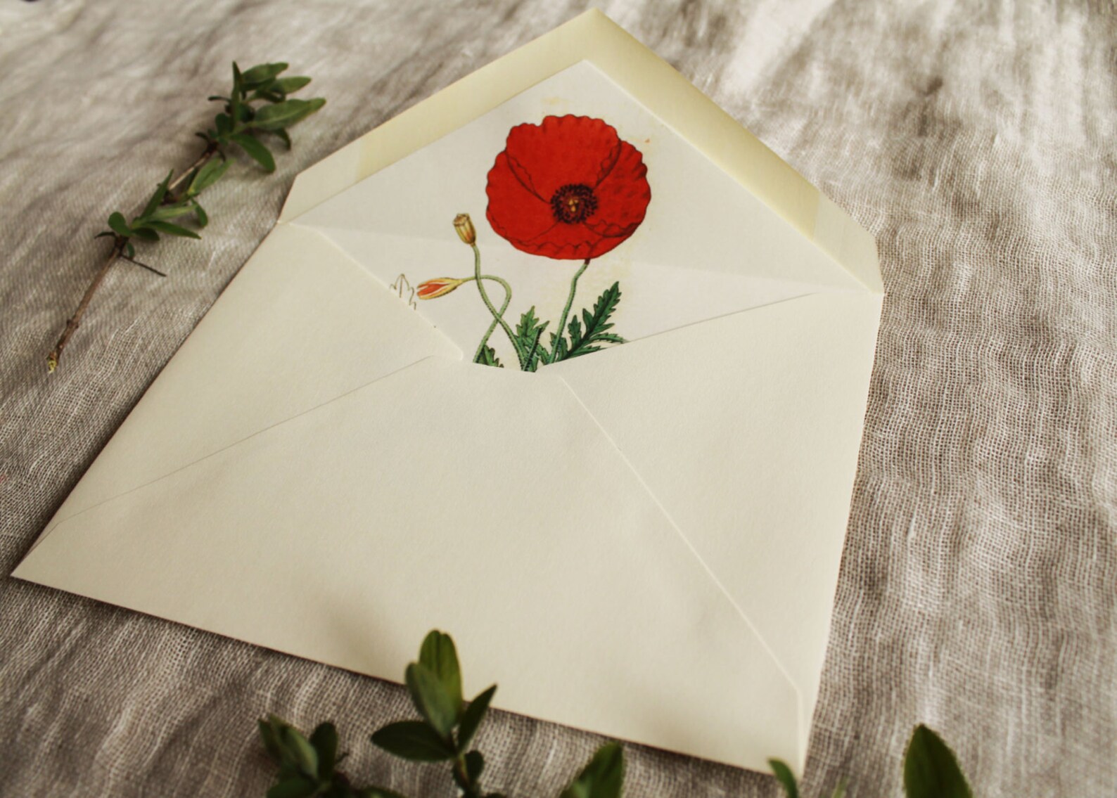 Red Poppy Envelope Liner Floral Lined Envelopes A2 Flower | Etsy