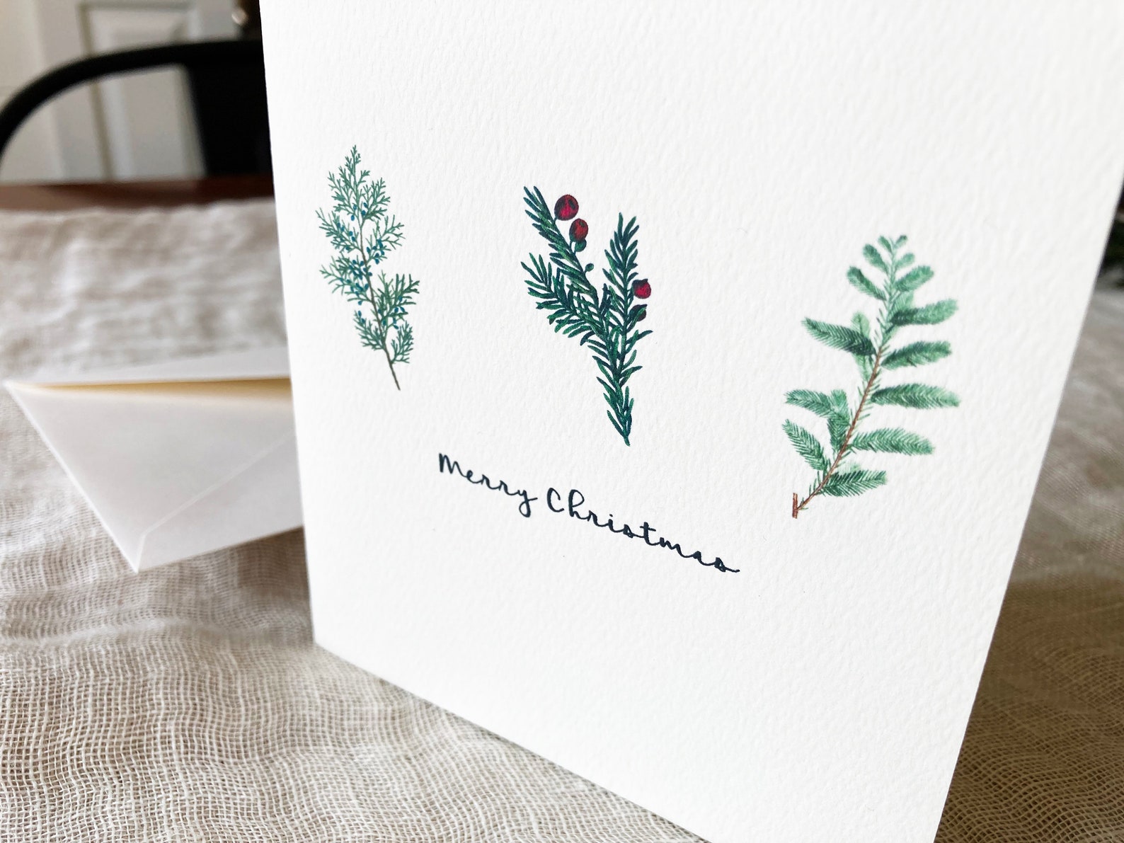 Evergreen Cards Set of 10 | Christmas Blank Greeting Cards With ...