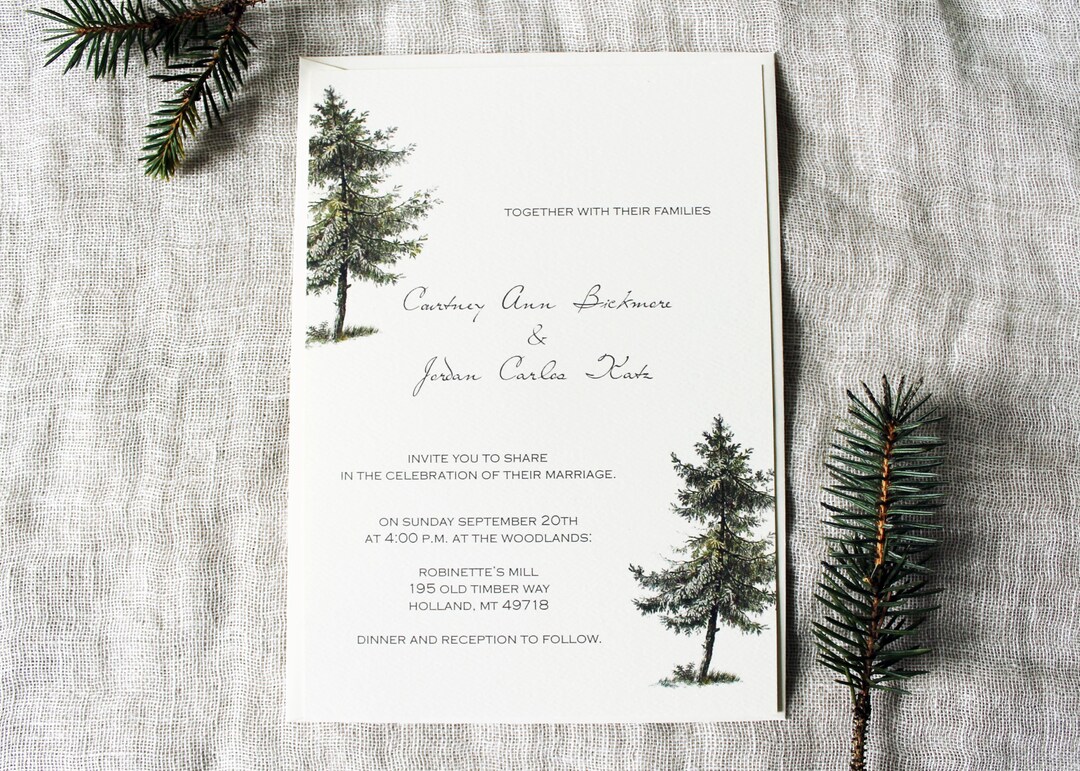 Pine Tree Wedding Invitation Template | Rustic Pine Wedding Invitation ...