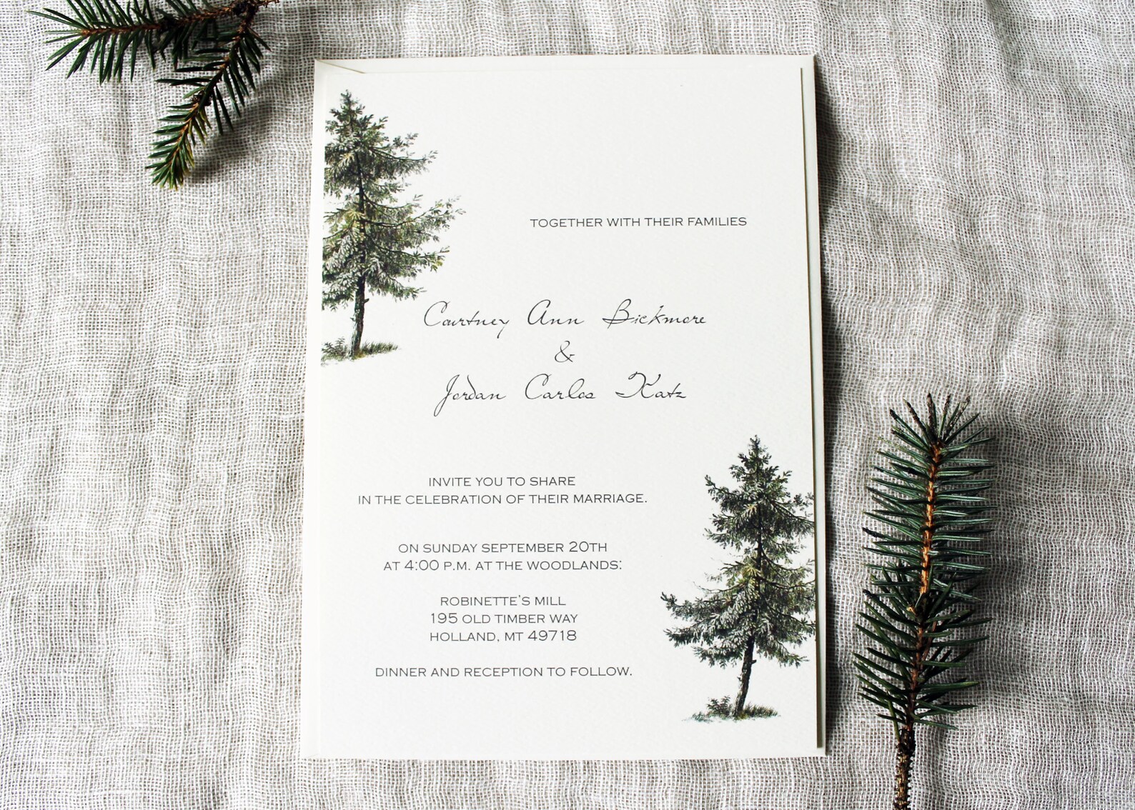 Pine Tree Wedding Invitation Template Rustic Pine Wedding | Etsy