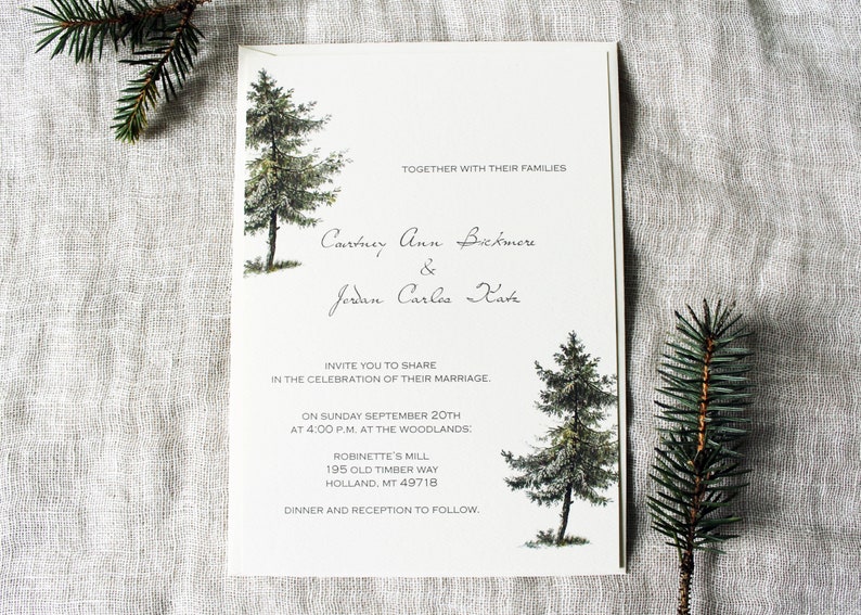 Pine Tree Wedding Invitation Template Rustic Pine Wedding | Etsy