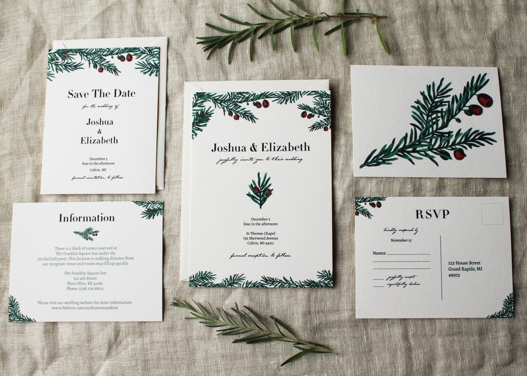 Pine Berry Wedding Invitation Holiday Set for Winter - Etsy