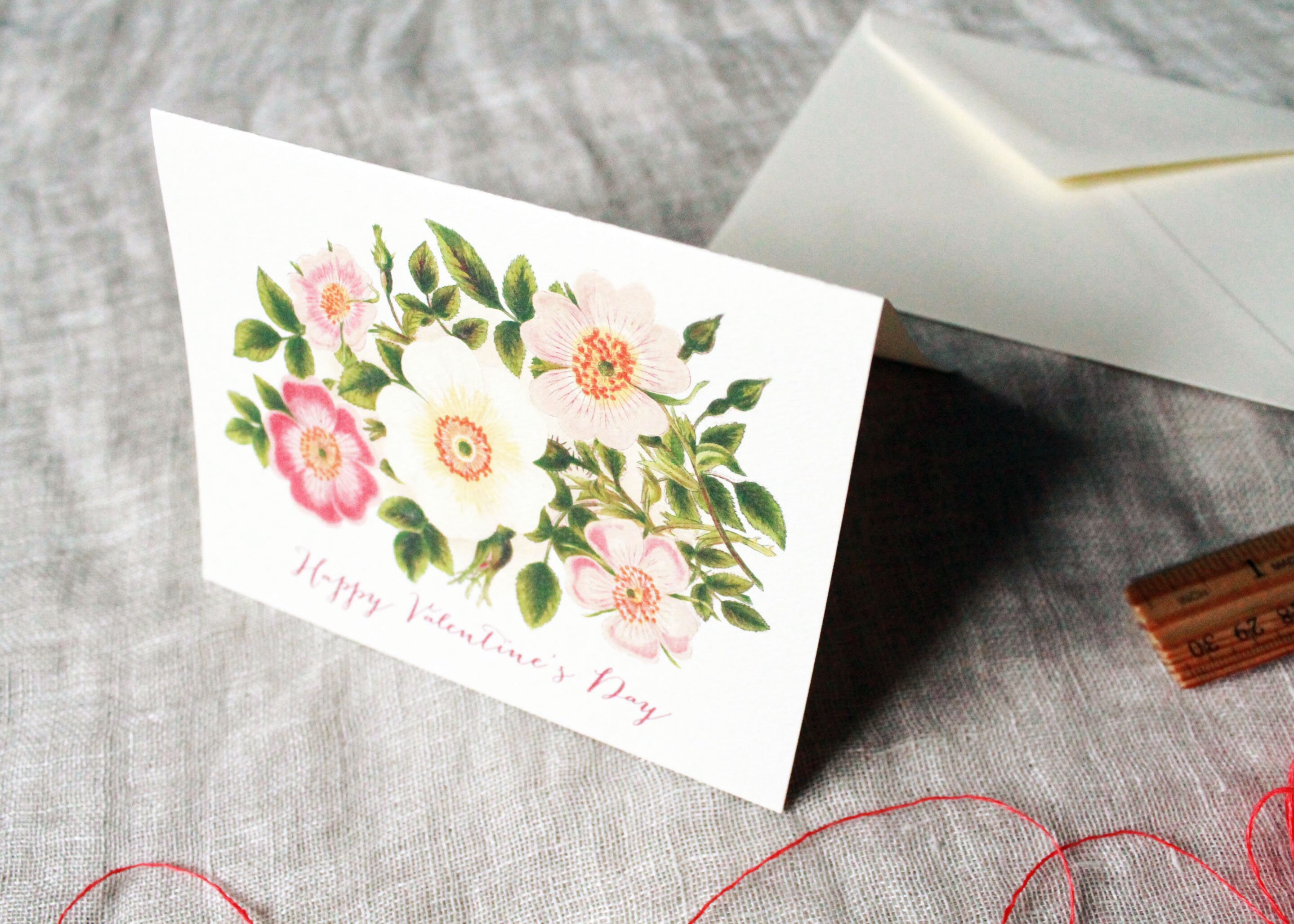 Pink Floral Valentine's Day Cards Set | 6 White Flower Valentine Cards ...