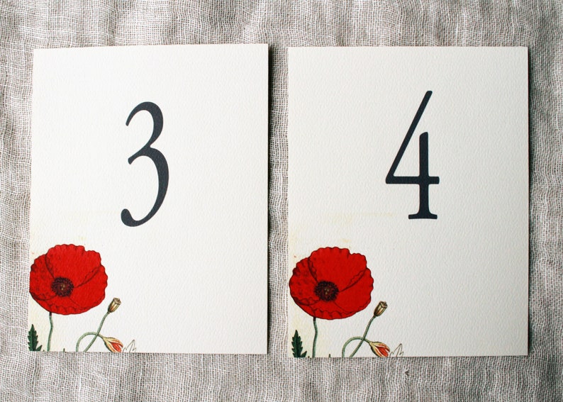 Poppy Wedding Table Numbers Table Numbers Printable Table | Etsy