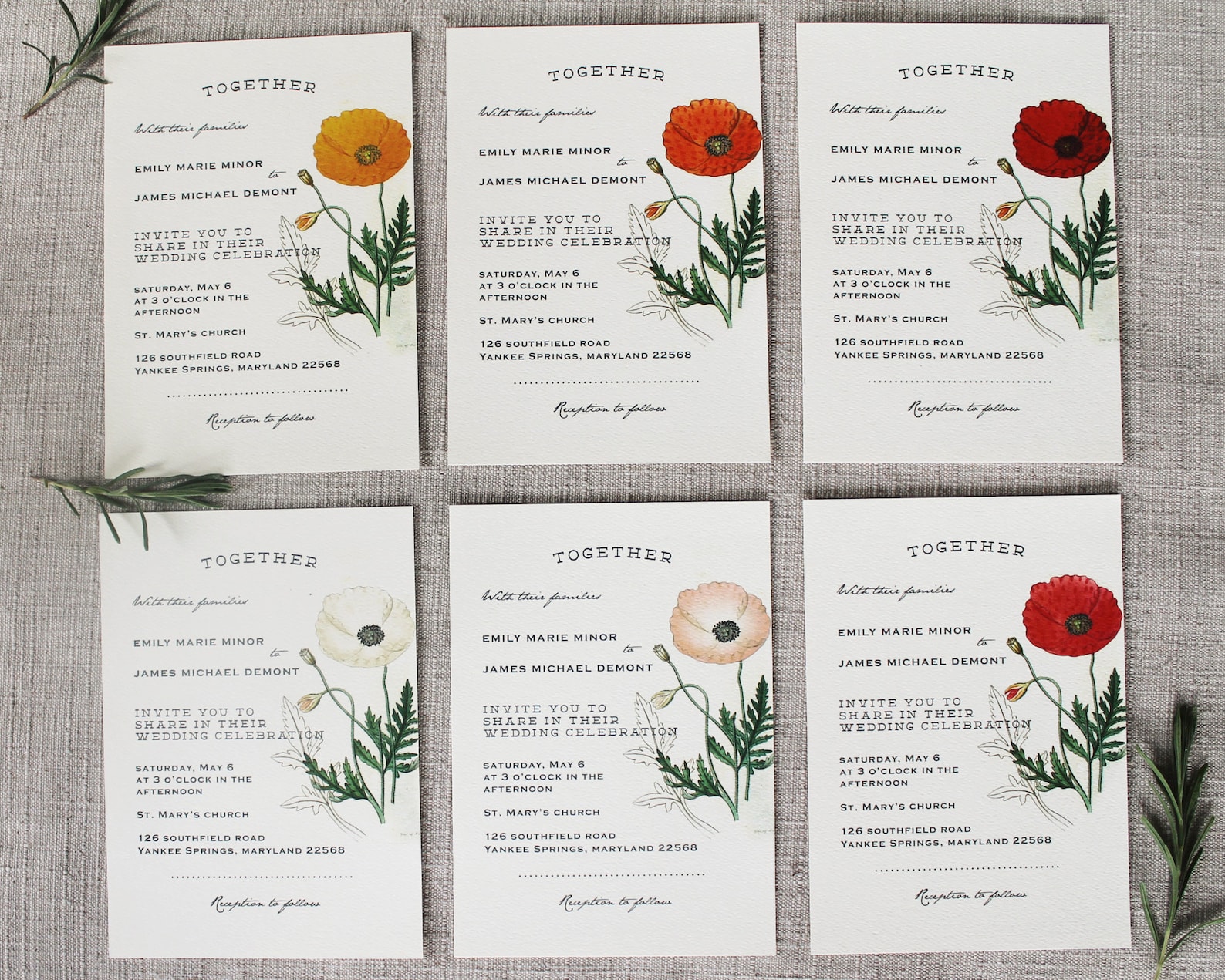 Poppy Wedding Invitation Suite | Rustic Floral Wedding Invitation ...