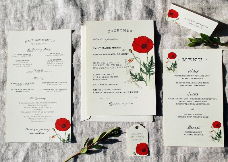 Poppy Wedding Invitation Suite | Rustic Floral Wedding Invitation ...