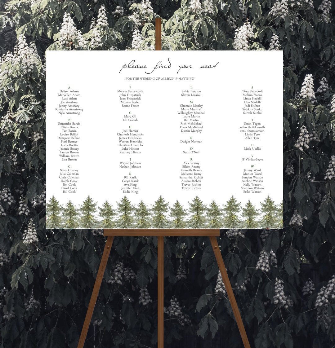 Pine Tree Seating Chart Template | Rustic Wedding Seating Chart Digital ...