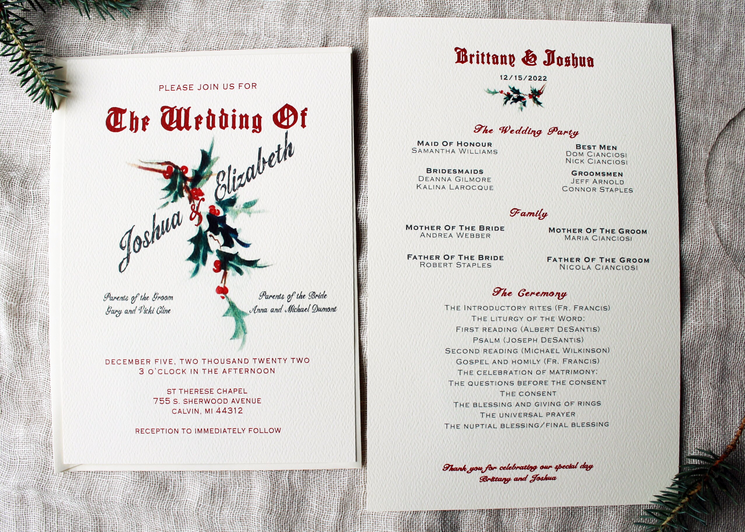 Christmas Wedding Invitation Programs Winter Wedding | Etsy