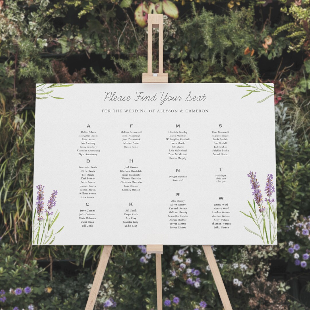 Lavender Wedding Seating Chart Template - Etsy