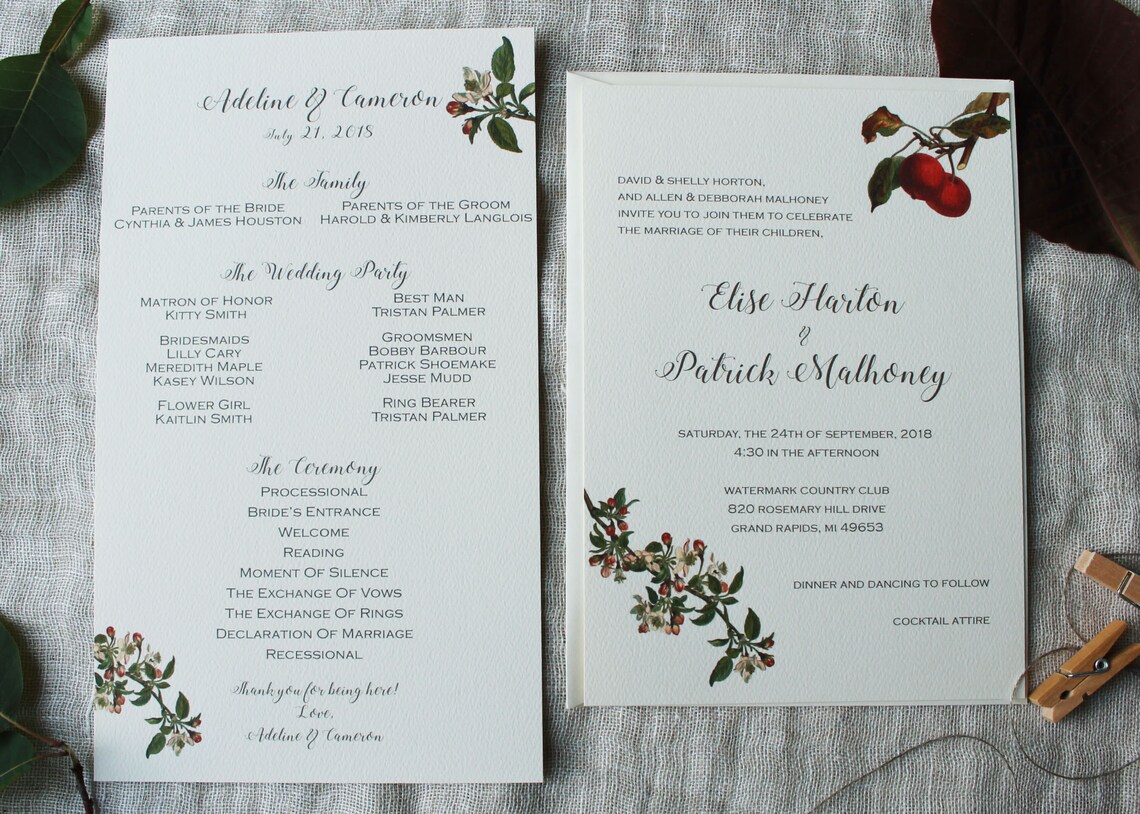 Apple Wedding Invitation Set Fall Wedding Invitations | Etsy