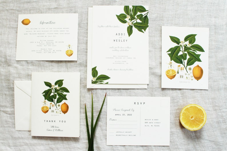 Lemon Wedding Invitation Set | Citrus Wedding Invitation Digital ...