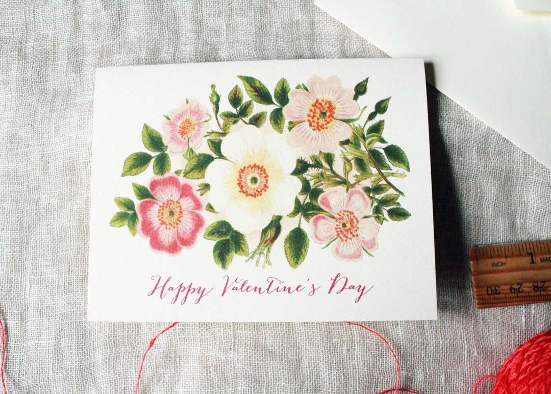 Pink Floral Valentine's Day Cards Set | 6 White Flower Valentine Cards ...