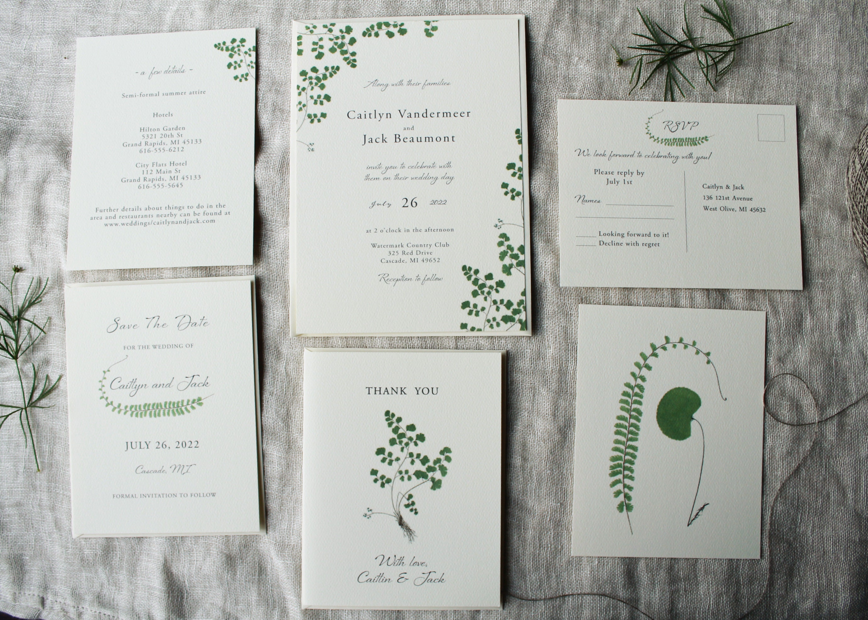 Fern Wedding Invitation Suite | Greenery Wedding Invitations Printed ...