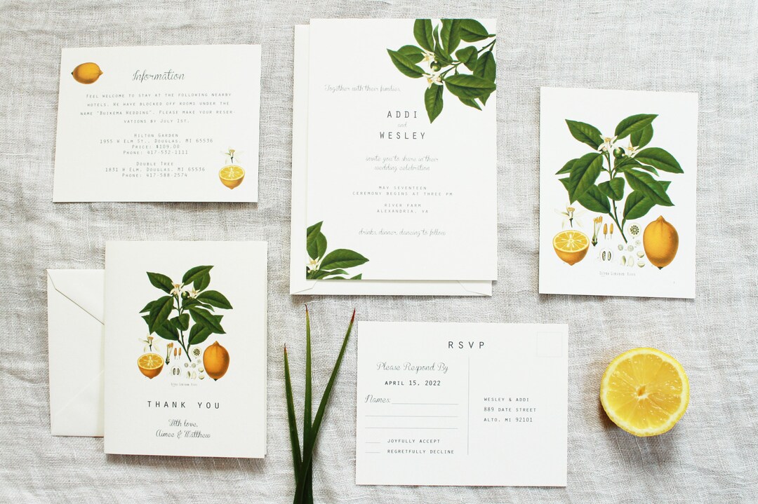 Lemon Wedding Invitation Template | Lemon Invitation Editable | DIY ...