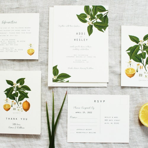 Lemon Wedding Invitation Template Lemon Invitation Editable | Etsy