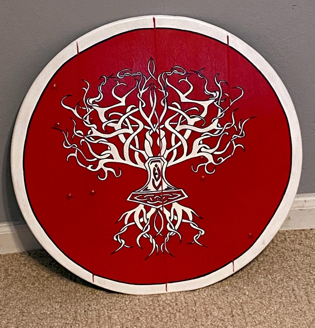Thor Hammer Tree Shield Red Field 24 Inch Round Shield, Medieval ...